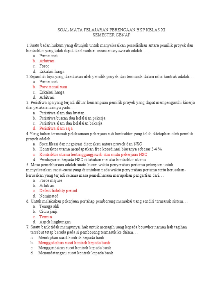 Soal Ujian Perencanaan BKP Kelas XI | PDF