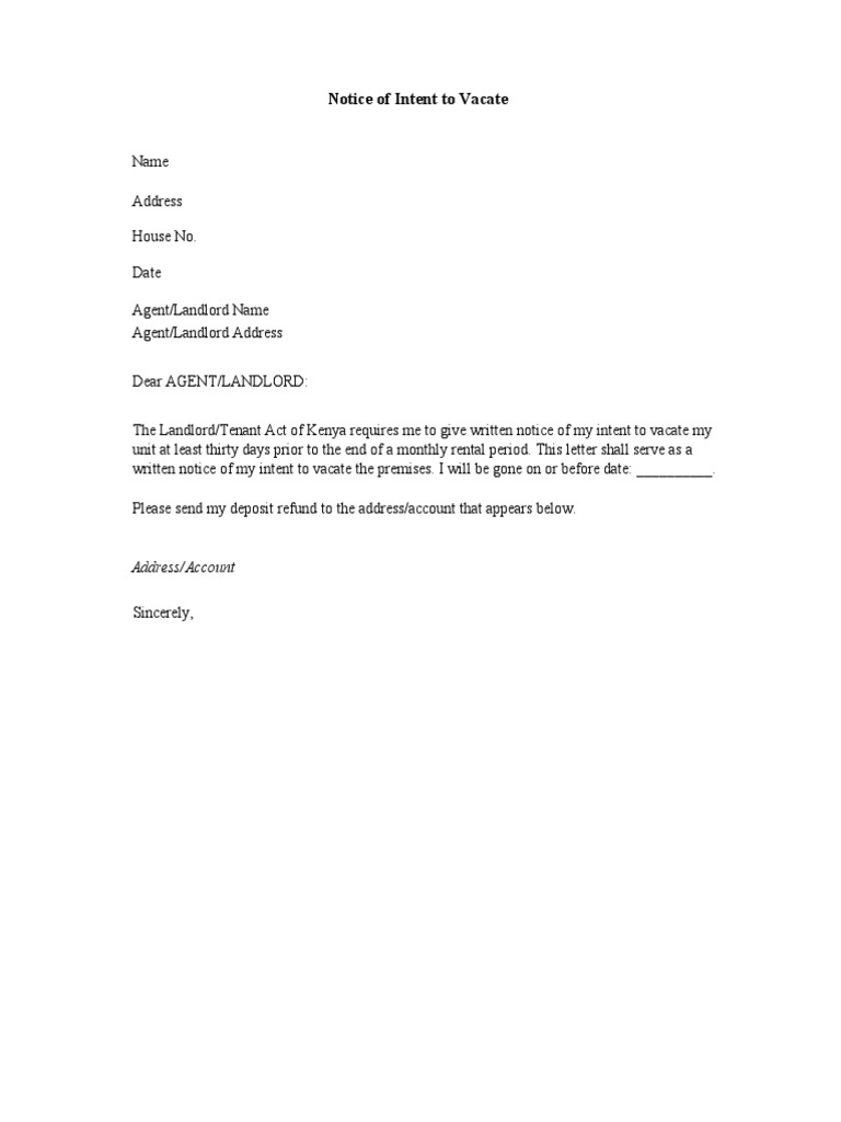 Tenant Letter To Vacate Template | PDF | Law