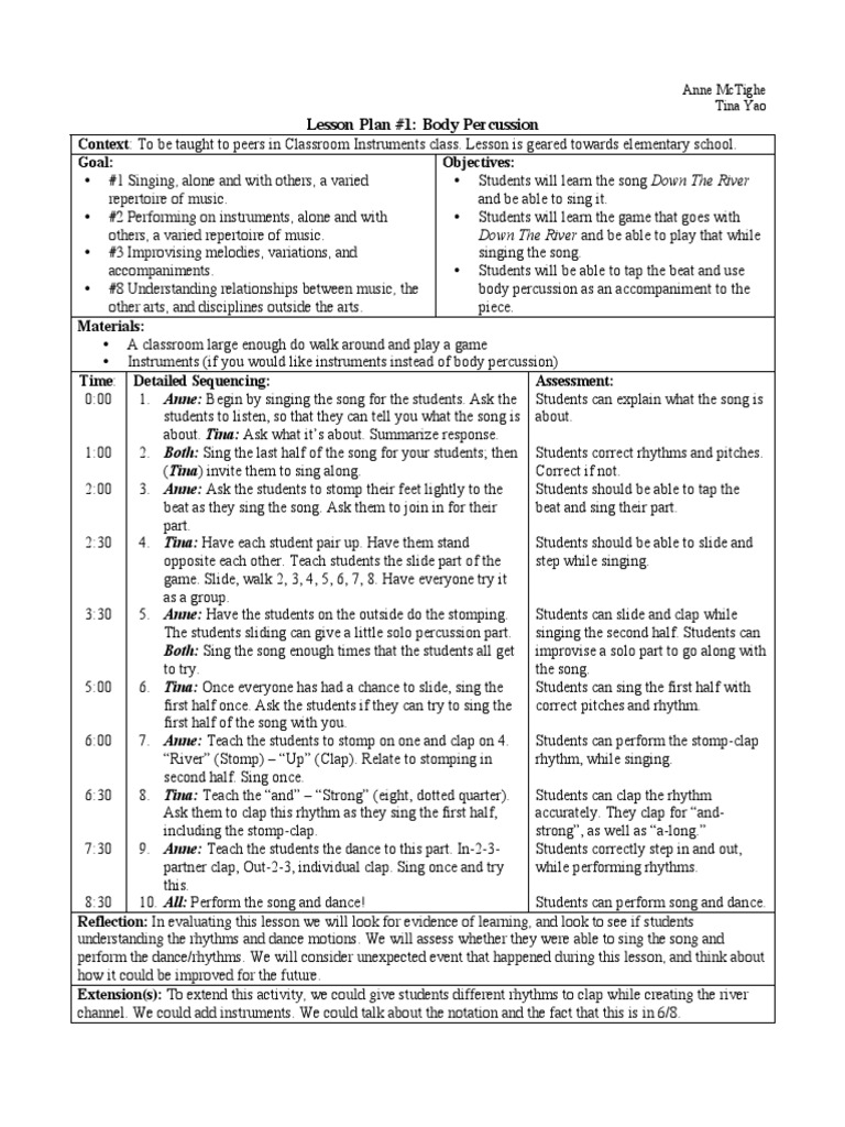 Lesson Plan #1: Body Percussion: Down The River and Be Able To Play ...