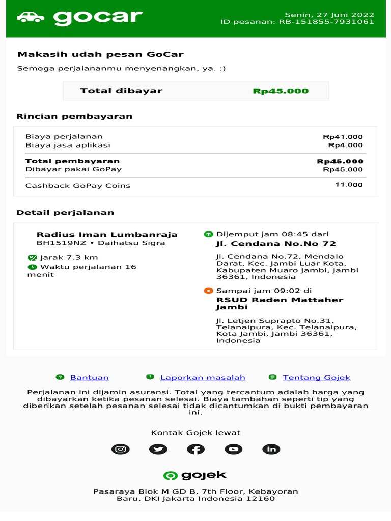 Makasih Udah Pesan Gocar: Rincian Pembayaran | PDF