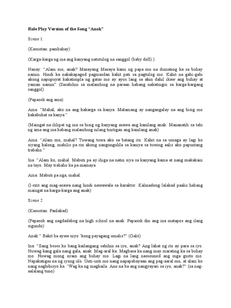 Role Play Version of Anak | PDF