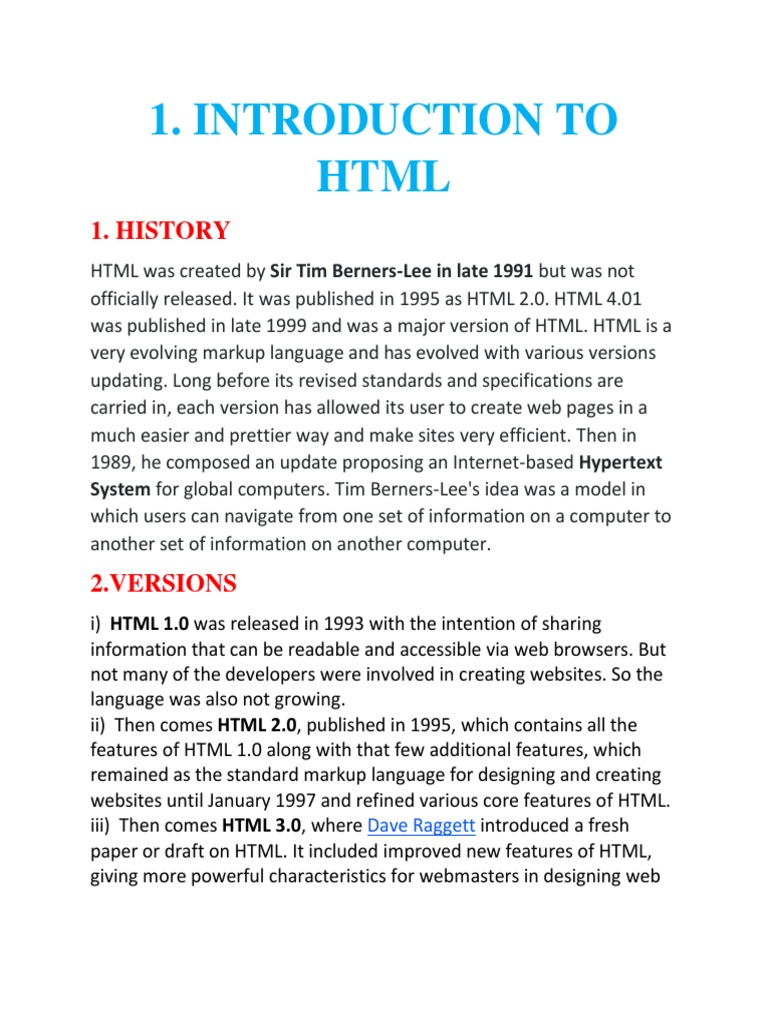 Introduction To HTML | Download Free PDF | Html | Html Element