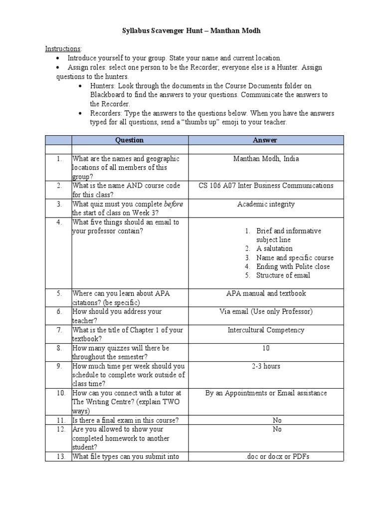 Syllabus Scavenger Hunt Instructions | PDF | Apa Style | Academic ...