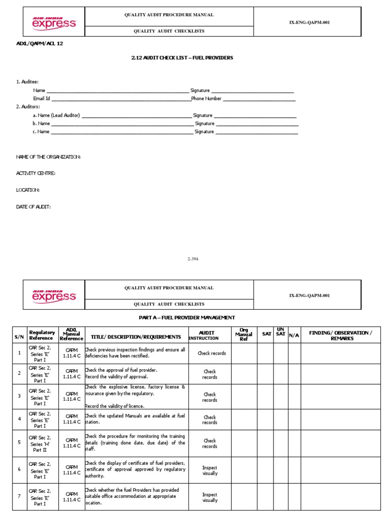 Fuel Provider Checklist | PDF | Firefighting | Audit
