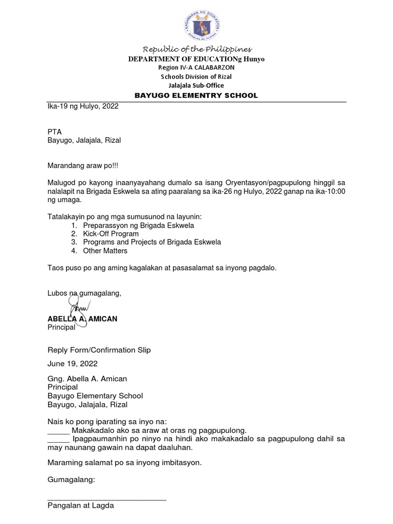 INVItATION LETTER PRE IMPLEMENTATION BRIGADA | PDF