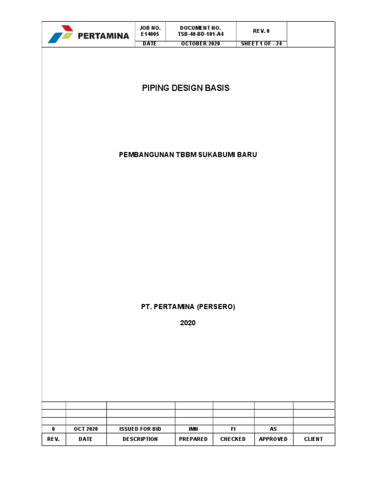 Piping Design Basis for TBBM Sukabumi | PDF | Pipe (Fluid Conveyance ...