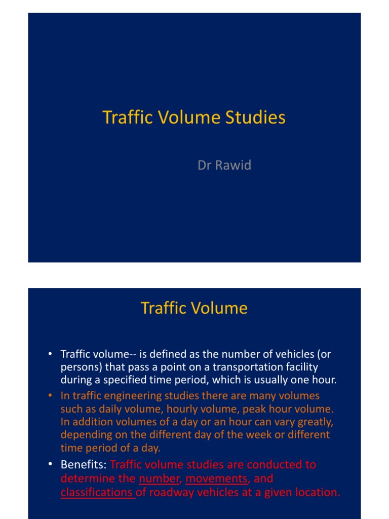 Traffic Volume Studies: DR Rawid | PDF | Traffic | Intersection (Road)