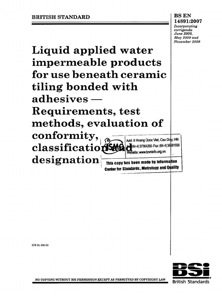 BS EN 14891:2007 Water Permeation Test | PDF