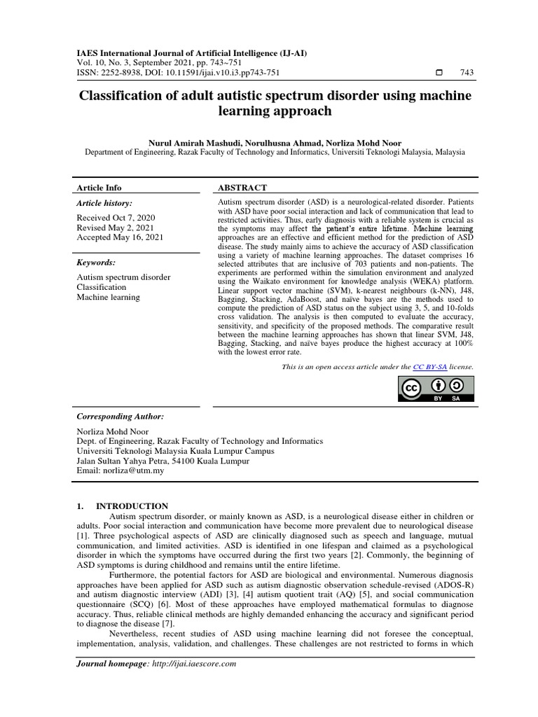 Classification Of Adult Autistic Spectrum Disorder Using Machine Learning Approach Download