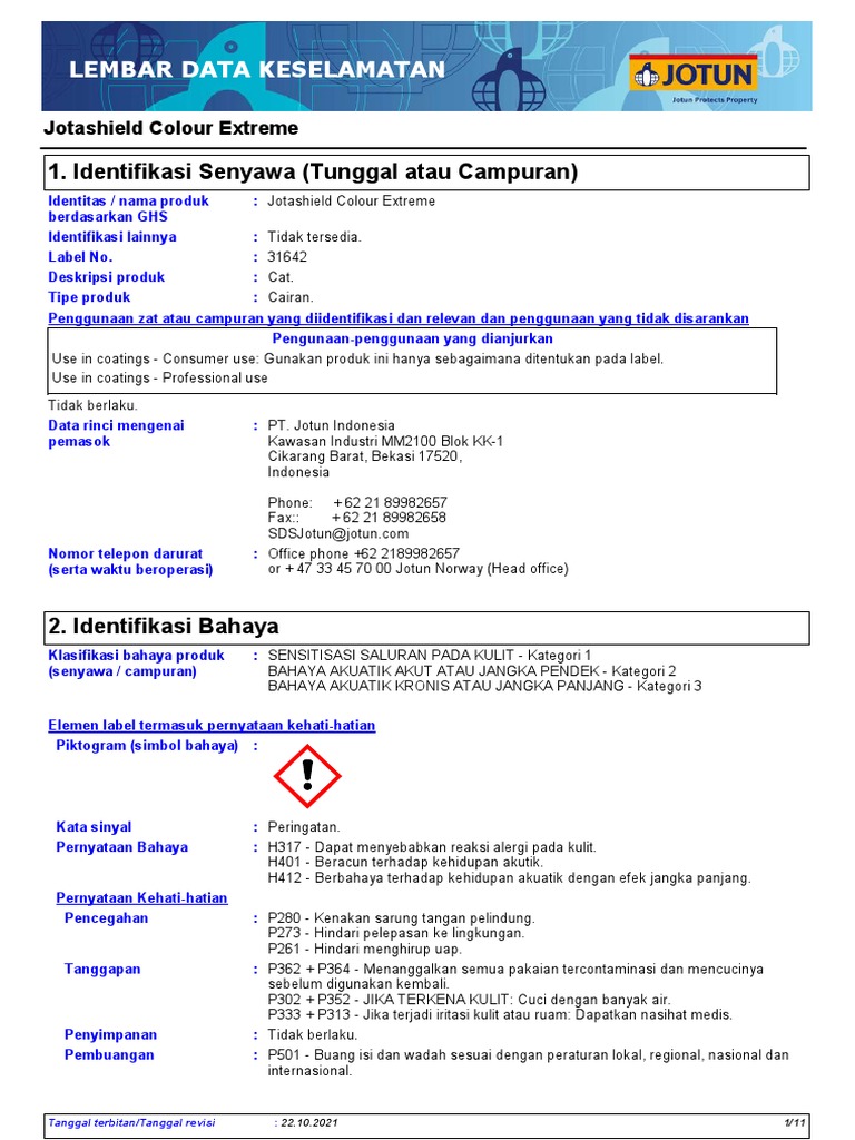 MSDS Jotun Extreme Colour | PDF