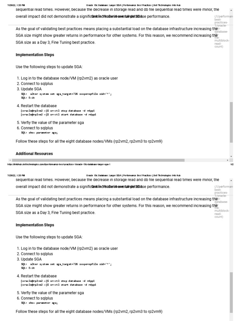 Oracle 19c Database Larger Sga Performance Best Practices Dell Technologies Info Hub Pdf