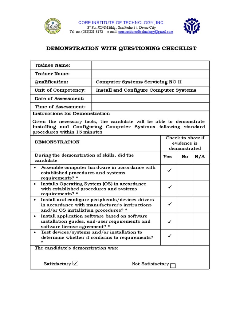 14 Sample Demonstration With Questioning Checklist Css Ncii | PDF