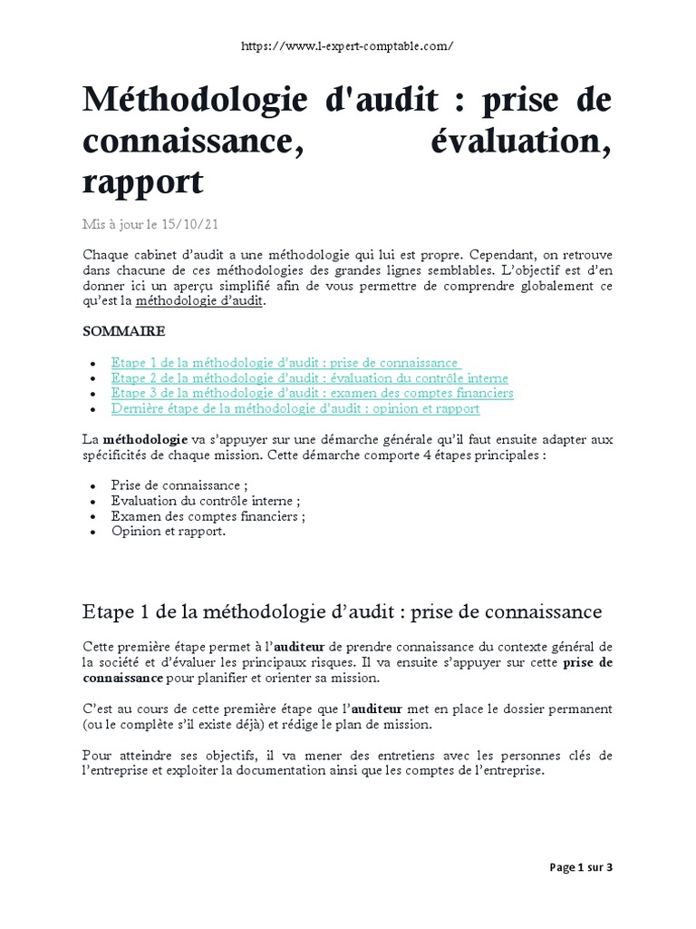 Méthodologie D'audit | PDF | Audit | Audit financier Méthodologie D'audit | PDF | Audit | Audit financier