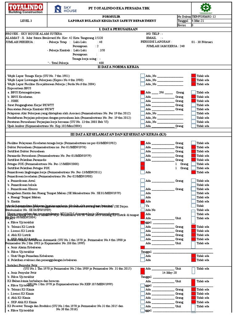 Laporan Bulanan Safety (April) | PDF