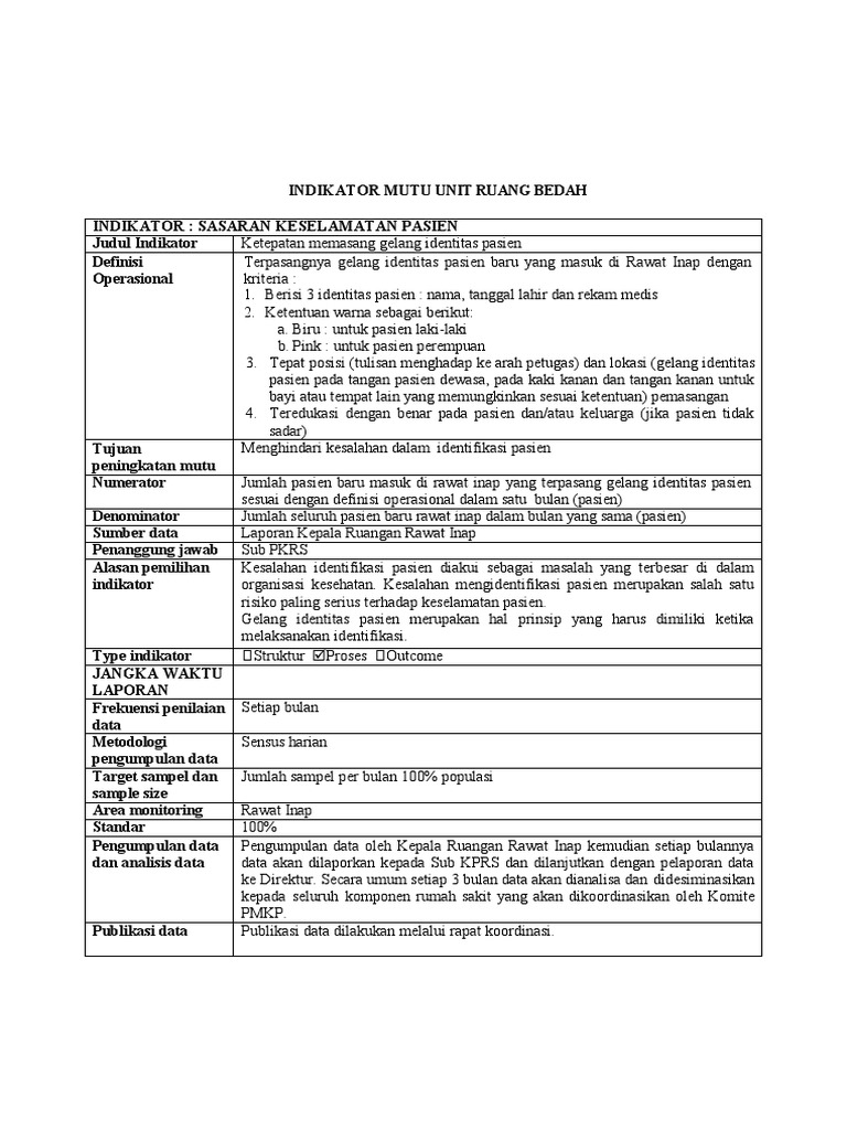 Indikator Unit Ruang Bedah | PDF