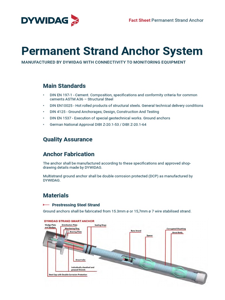 Permanent Strand Anchor System: Main Standards | PDF | Pipe (Fluid ...