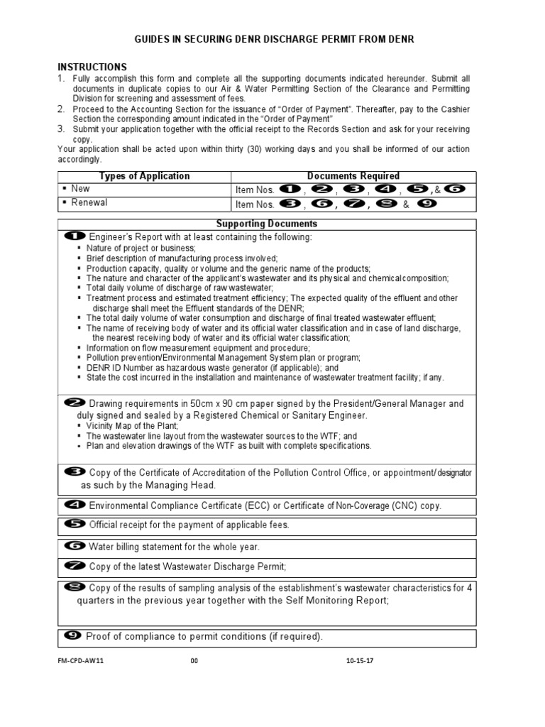 DENR Discharge Permit Application Guide | PDF | Sewage Treatment | Water