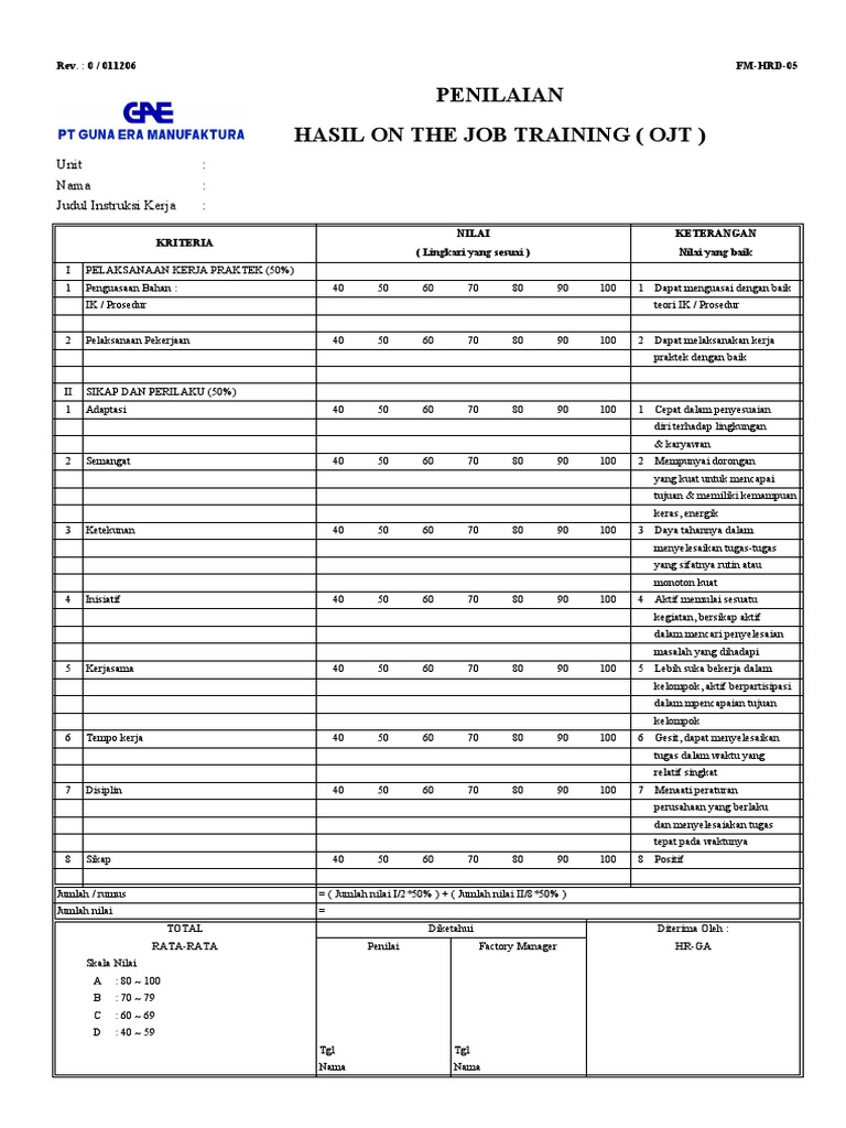 FM-HRD-05 Penilaian Hasil OJT | PDF