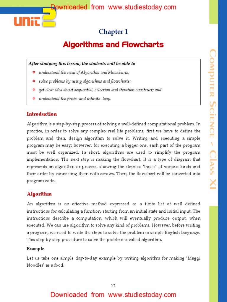 NCERT Class 11 Computer Science Algorithms and Flowcharts | PDF ...