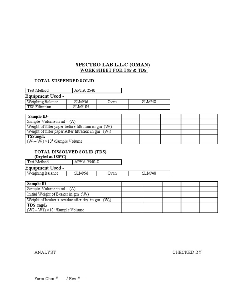 Work Sheet For Tds & Tss | PDF