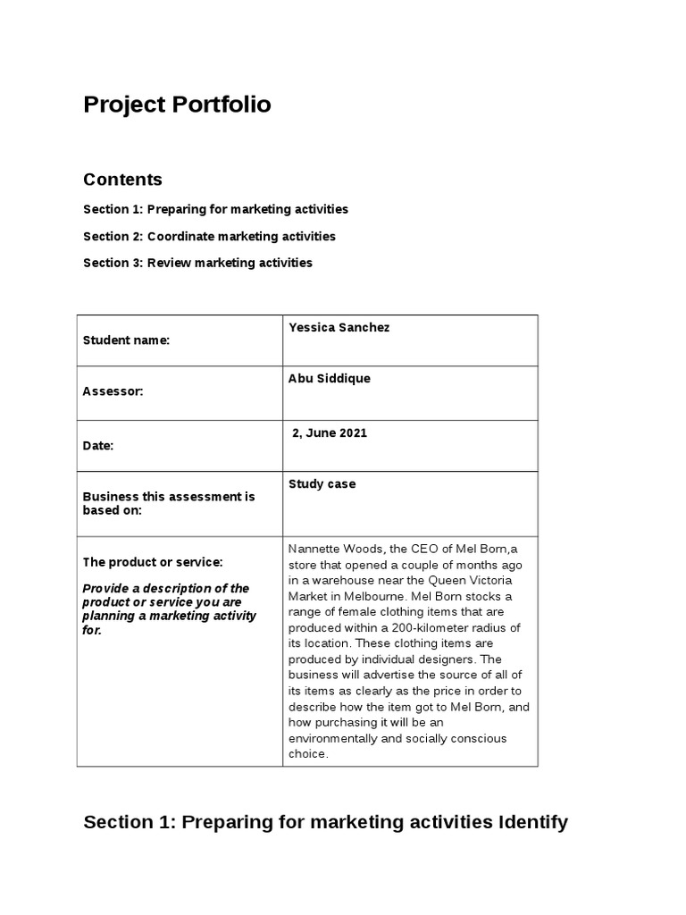 BSBMKG433 Assessment Task 2 Project Portfolio Yesica Sanchez | PDF ...