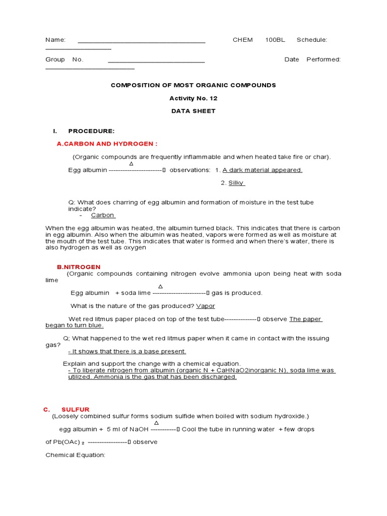 Organic Compounds Composition Analysis | PDF | Sodium Hydroxide | Sets ...