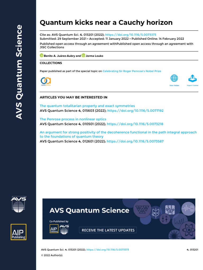 Quantum Kicks Near A Cauchy Horizon | Download Free PDF | Applied And Interdisciplinary Physics ...