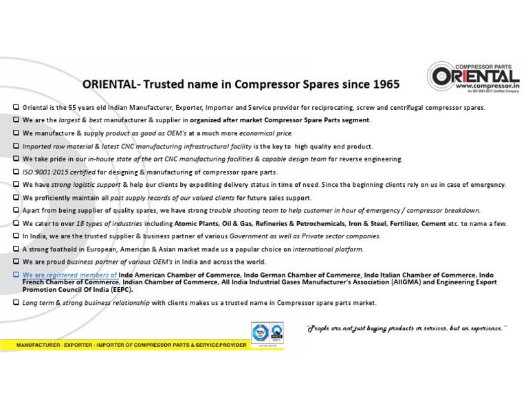 USP - Oriental Compressor Accessories Pvt. LTD | PDF