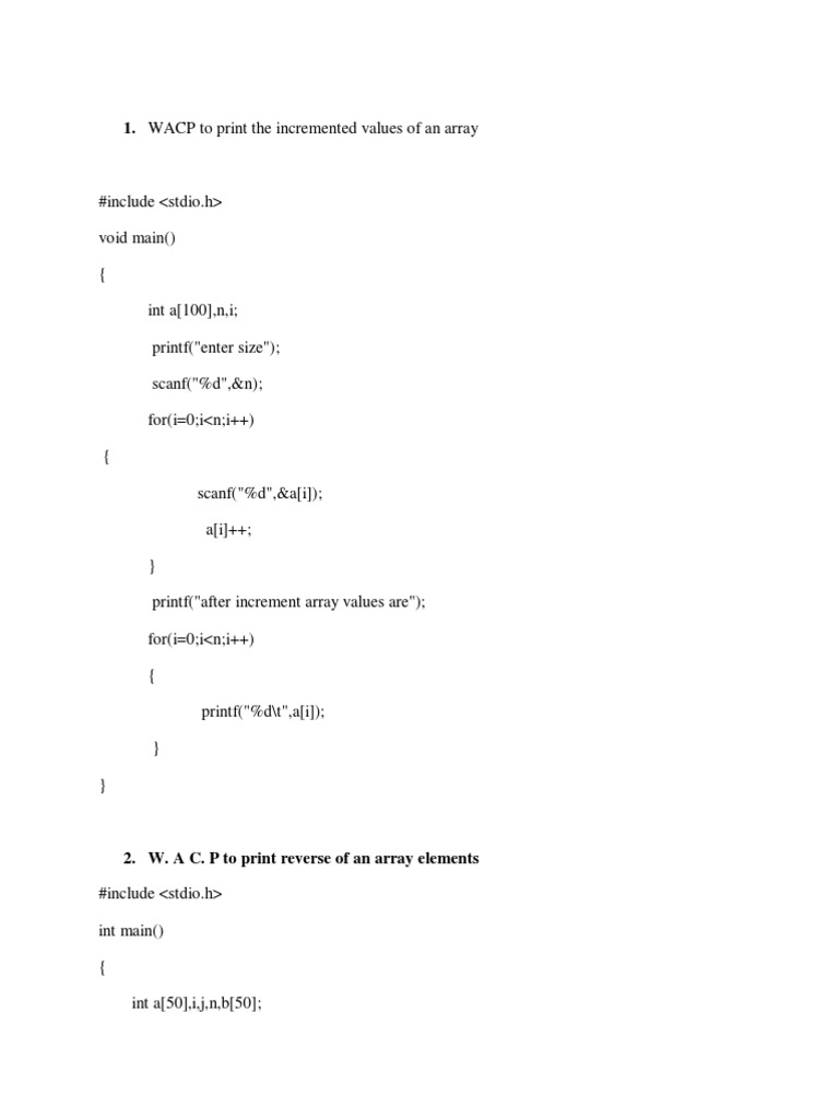WACP To Print The Incremented Values of An Array | PDF | Matrix ...