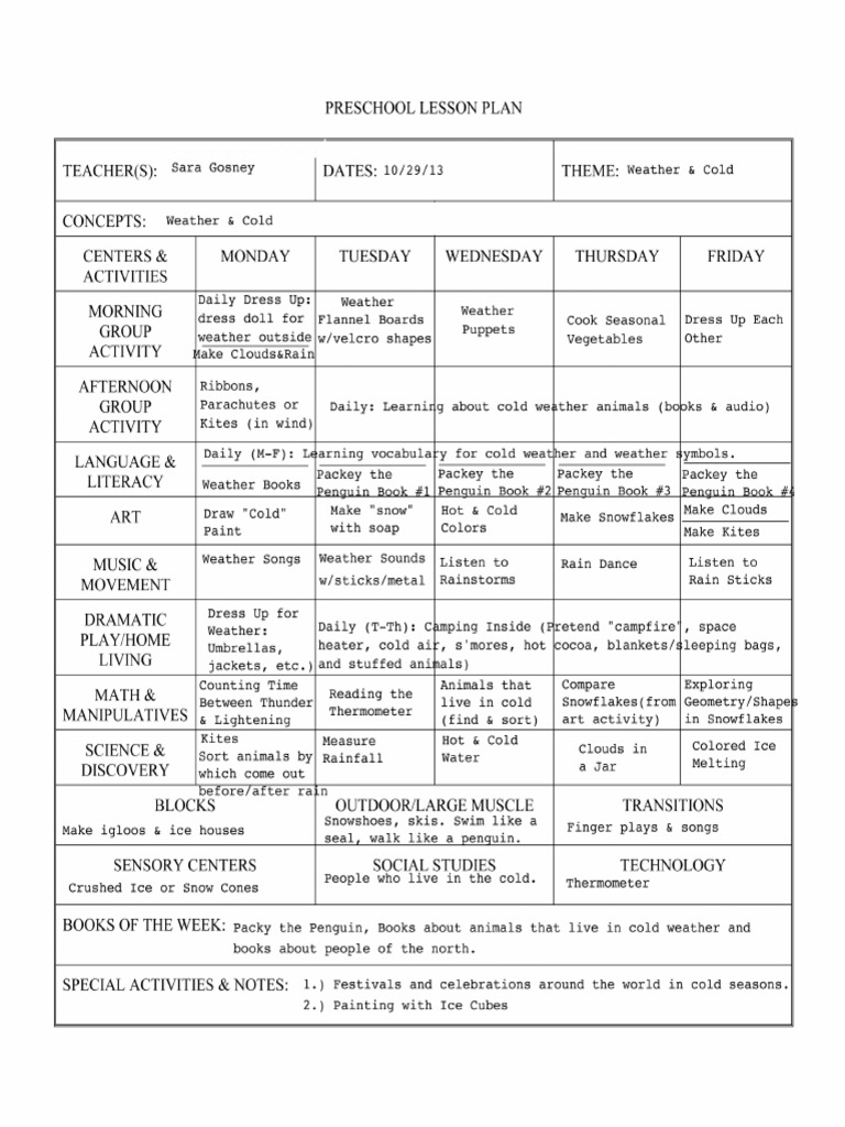 Weather Preschool Lesson Plan | PDF