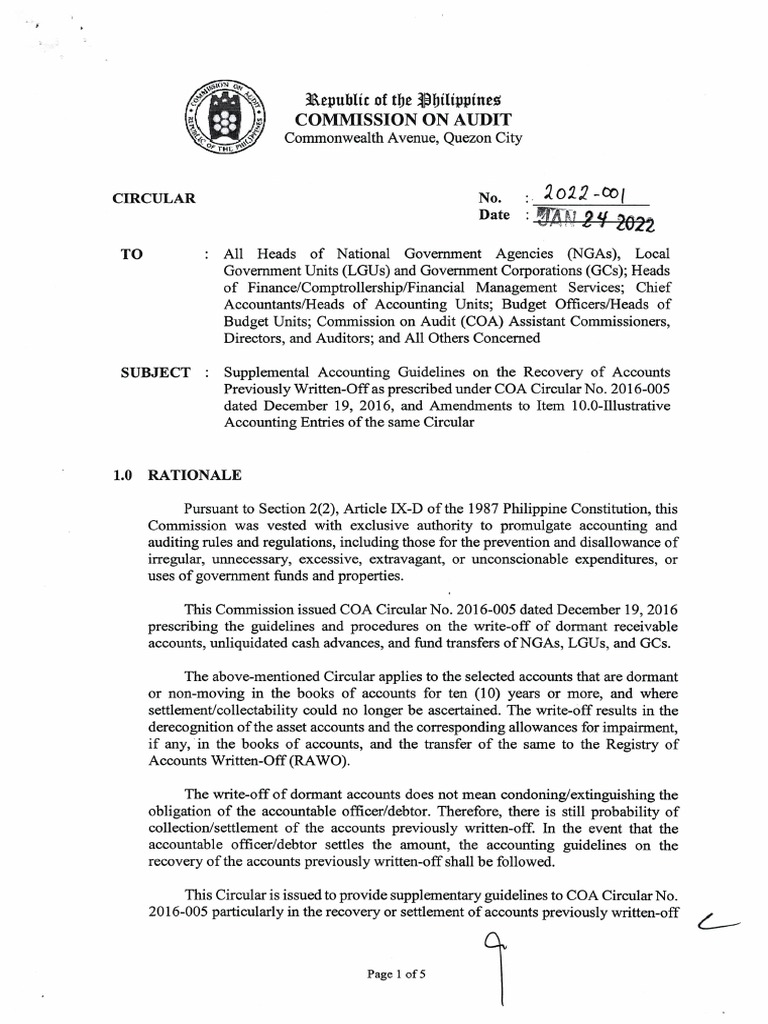 COA CIRCULAR NO. 2022 001 January 24 2022 | PDF