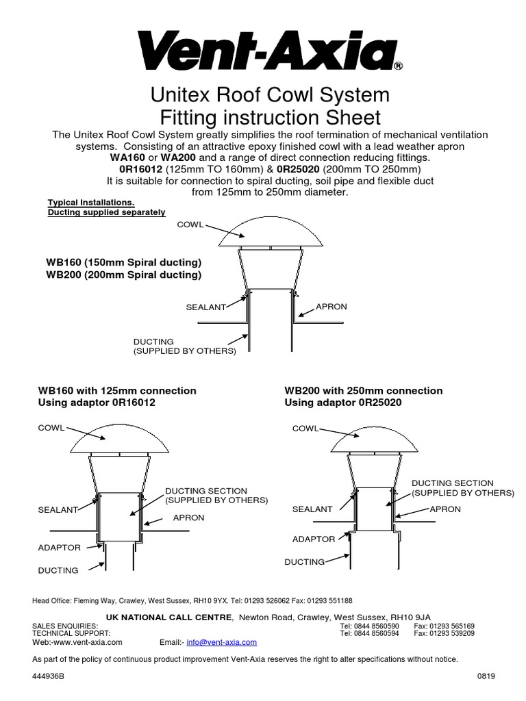 Unitex Roof Cowl System Fitting Instruction Sheet: Typical ...