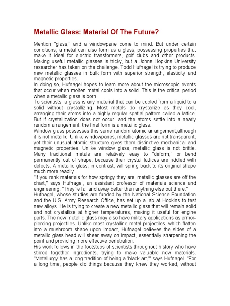Metallic Glass: Material of The Future? | Download Free PDF | Glasses ...