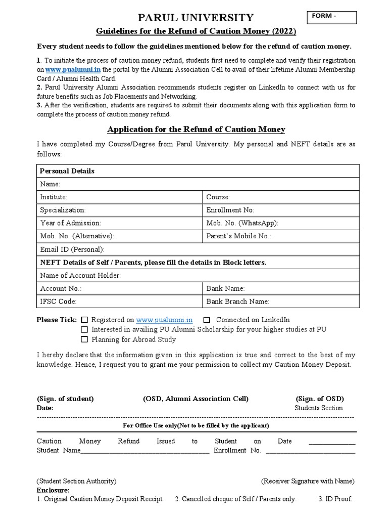 Application Form For Caution Money Refund 2022 | PDF | Linked In