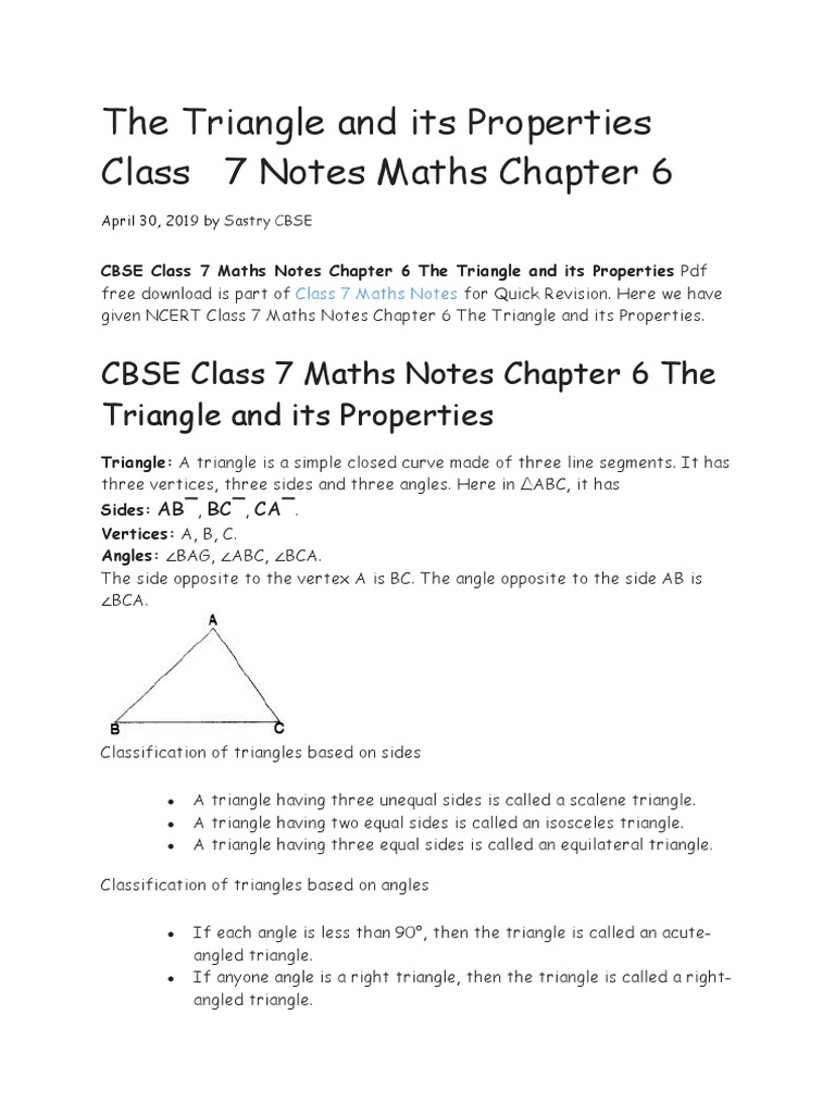 The Triangle and Its Properties Class 7 Notes Maths Chapter 6 ...