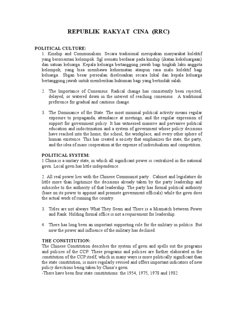 Republik Rakyat Cina (RRC) : Political Culture | PDF | Communist Party ...