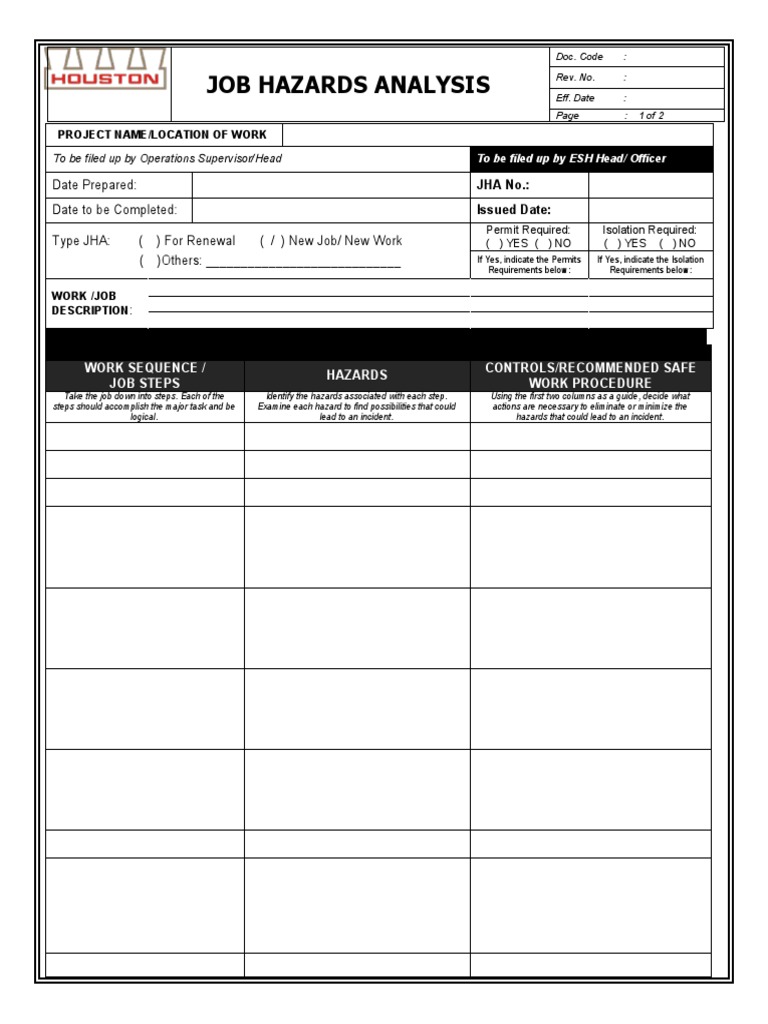 Job Hazard Analysis Form | PDF | Safety