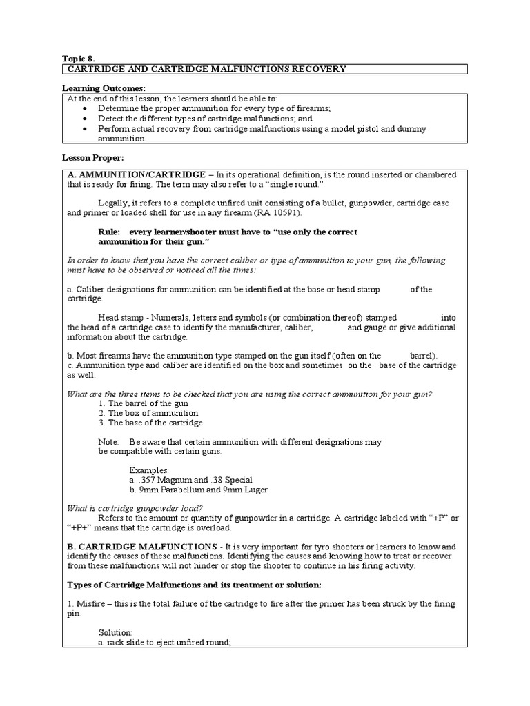 Cartridge Malfunctions Recovery Guide | PDF | Cartridge (Firearms) | Tools