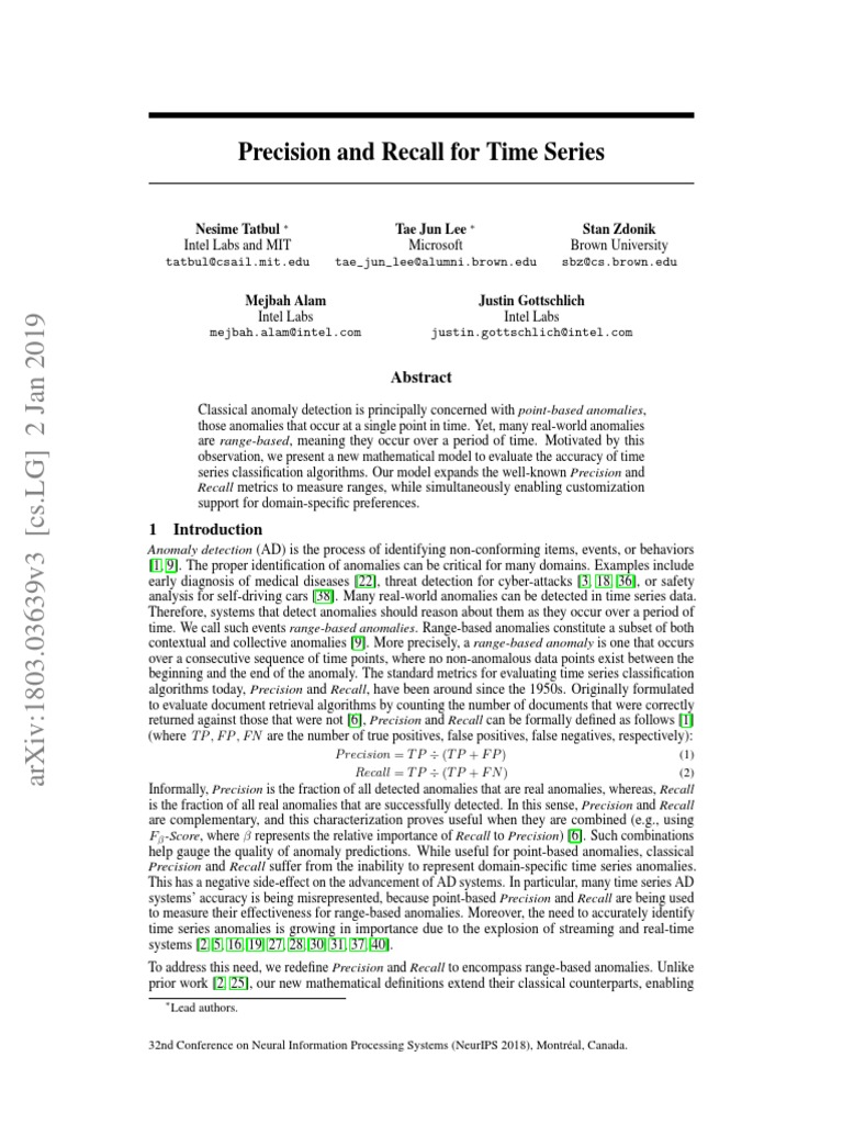 Precision and Recall For Time Series | PDF | Time Series | Accuracy And ...