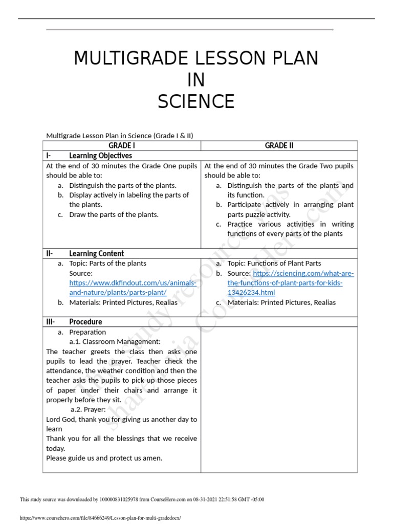 This Study Resource Was: Multigrade Lesson Plan IN Science | PDF