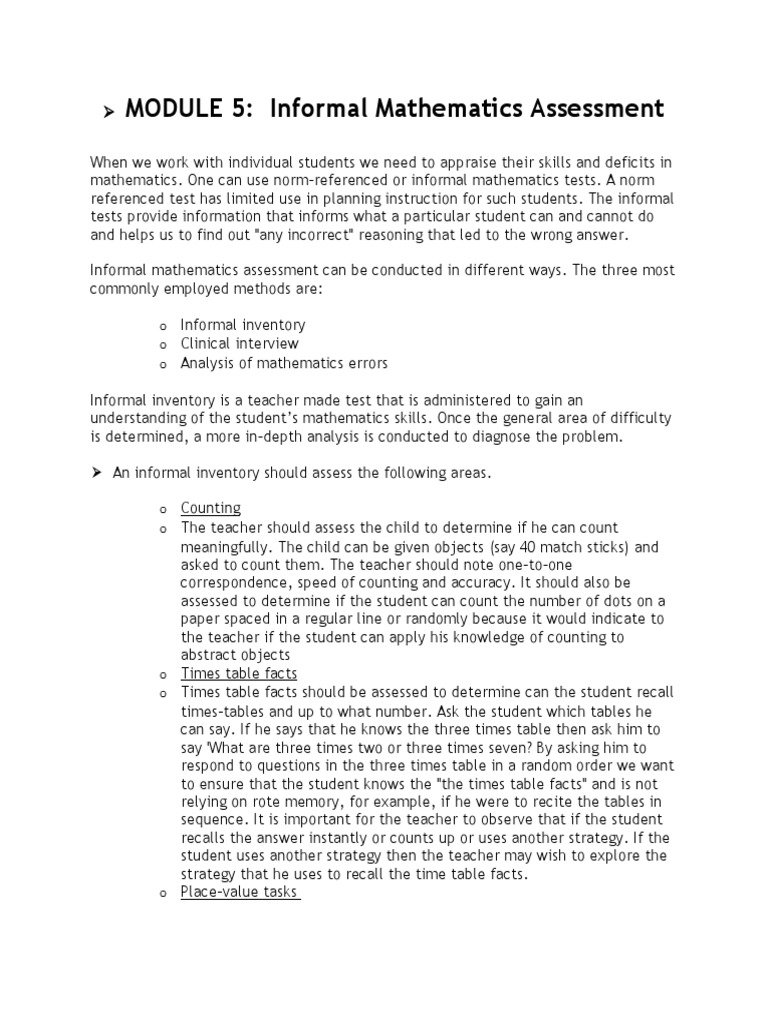 MODULE 5: Informal Mathematics Assessment | PDF | Arithmetic | Science