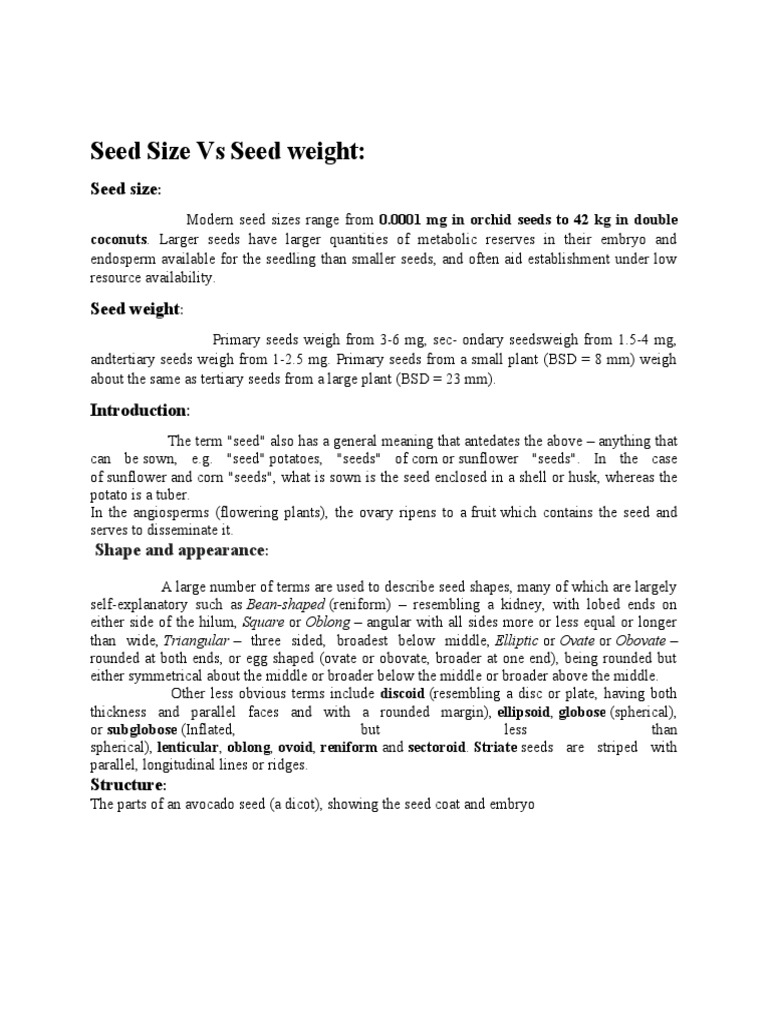 Seed Size & Seed Weight | PDF | Seed | Horticultural Techniques