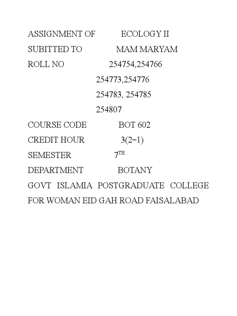 ASSIGNMENT OF Ecology | PDF | Vegetation | Forests