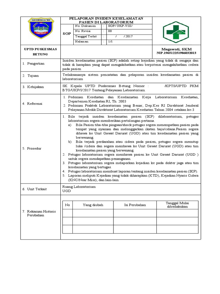 Sop Pelaporan Insiden Di Lab | PDF