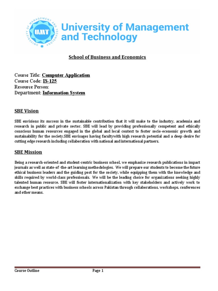 Computer Application Course Outline | PDF | Microsoft Excel | Operating ...