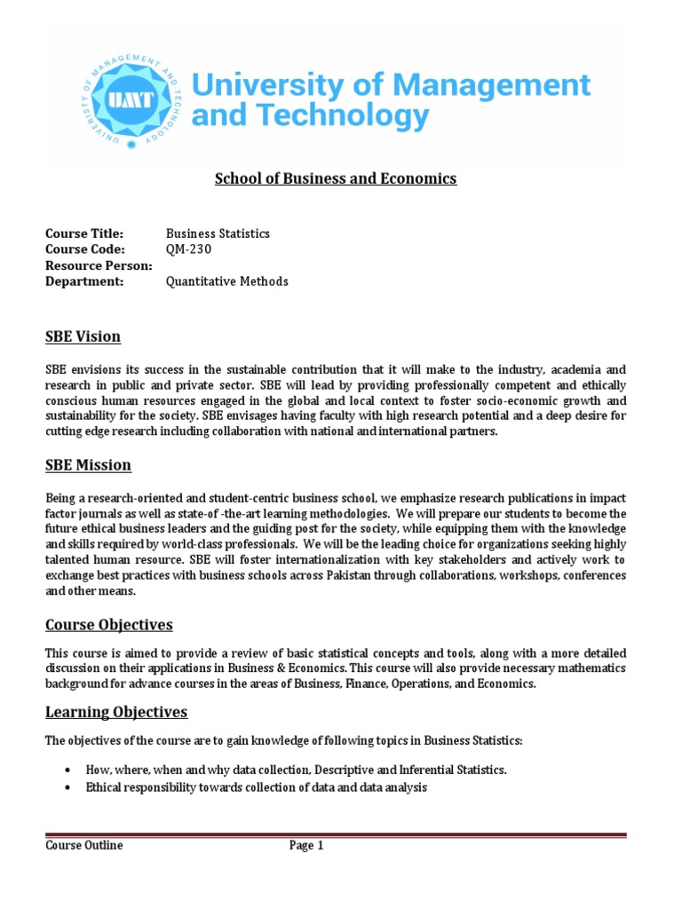 Business Statistics Course Outline | PDF | Probability Distribution ...