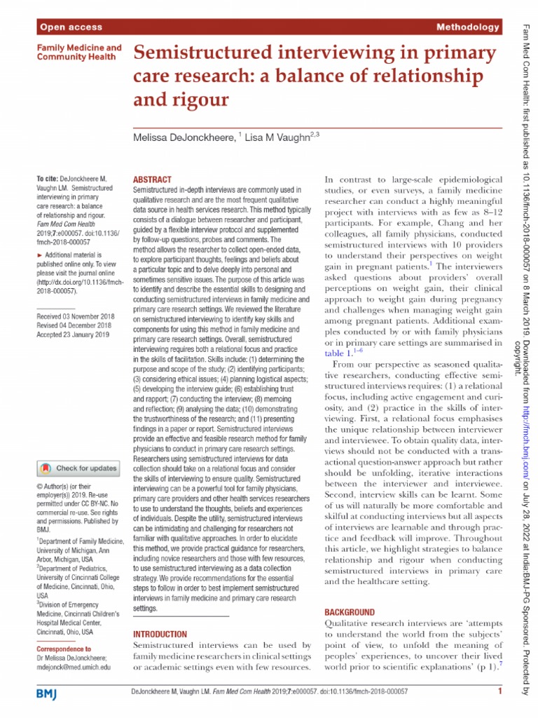 Semistructured Interviewing in Primary Care Research - A Balance of ...