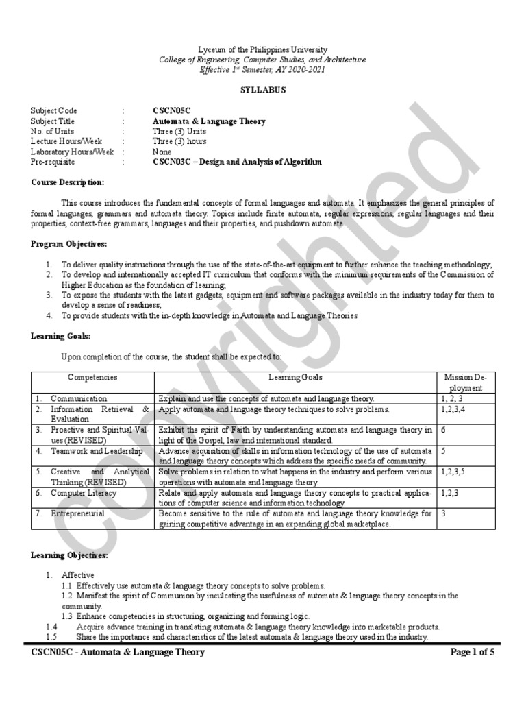 CSCN05C Automata Language Theory | Download Free PDF | Cognitive Science