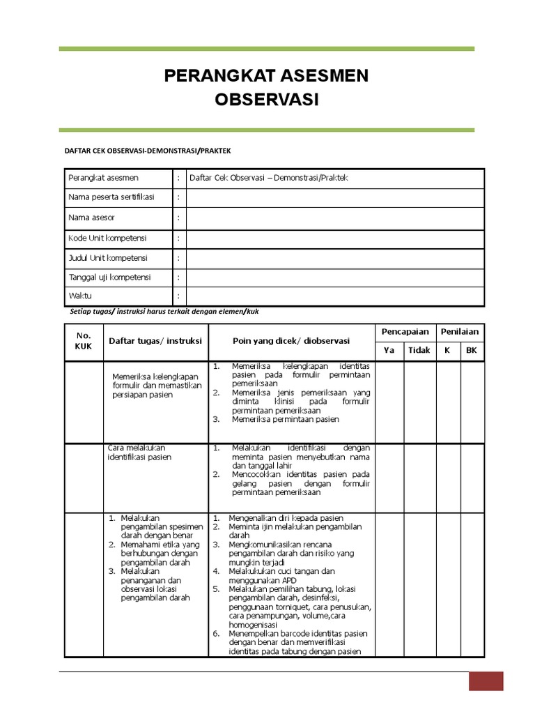 Form Perangkat Asesmen Observasi | PDF