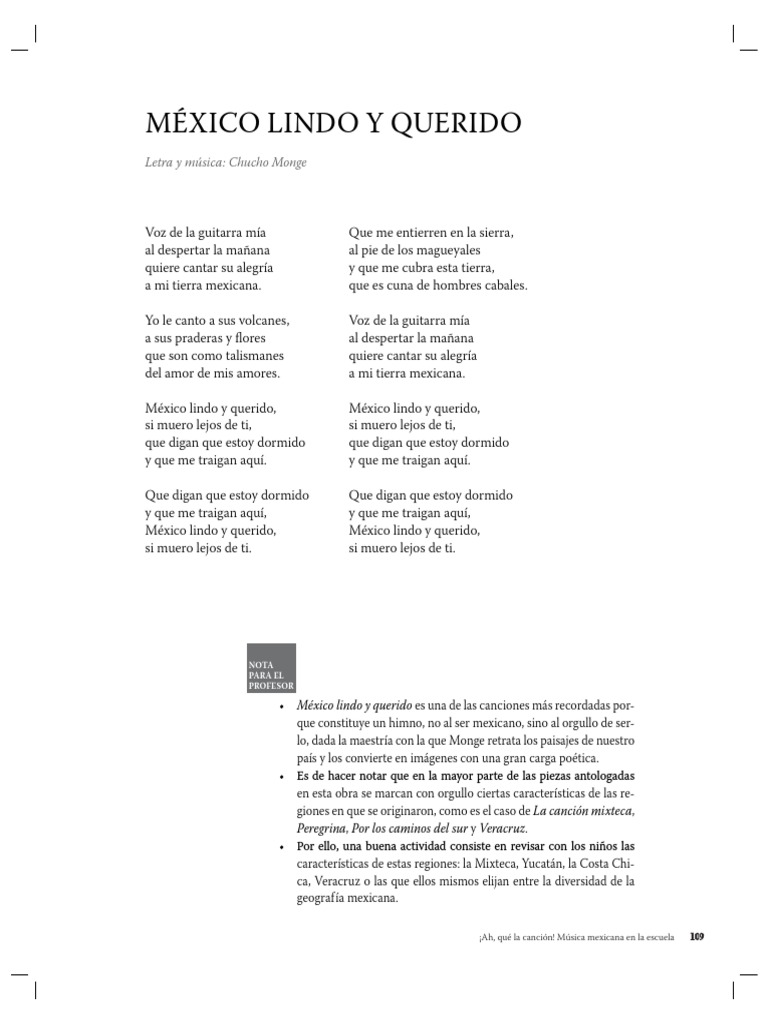 Letra De La Canción Mexicana México Lindo Y Querido Pdf